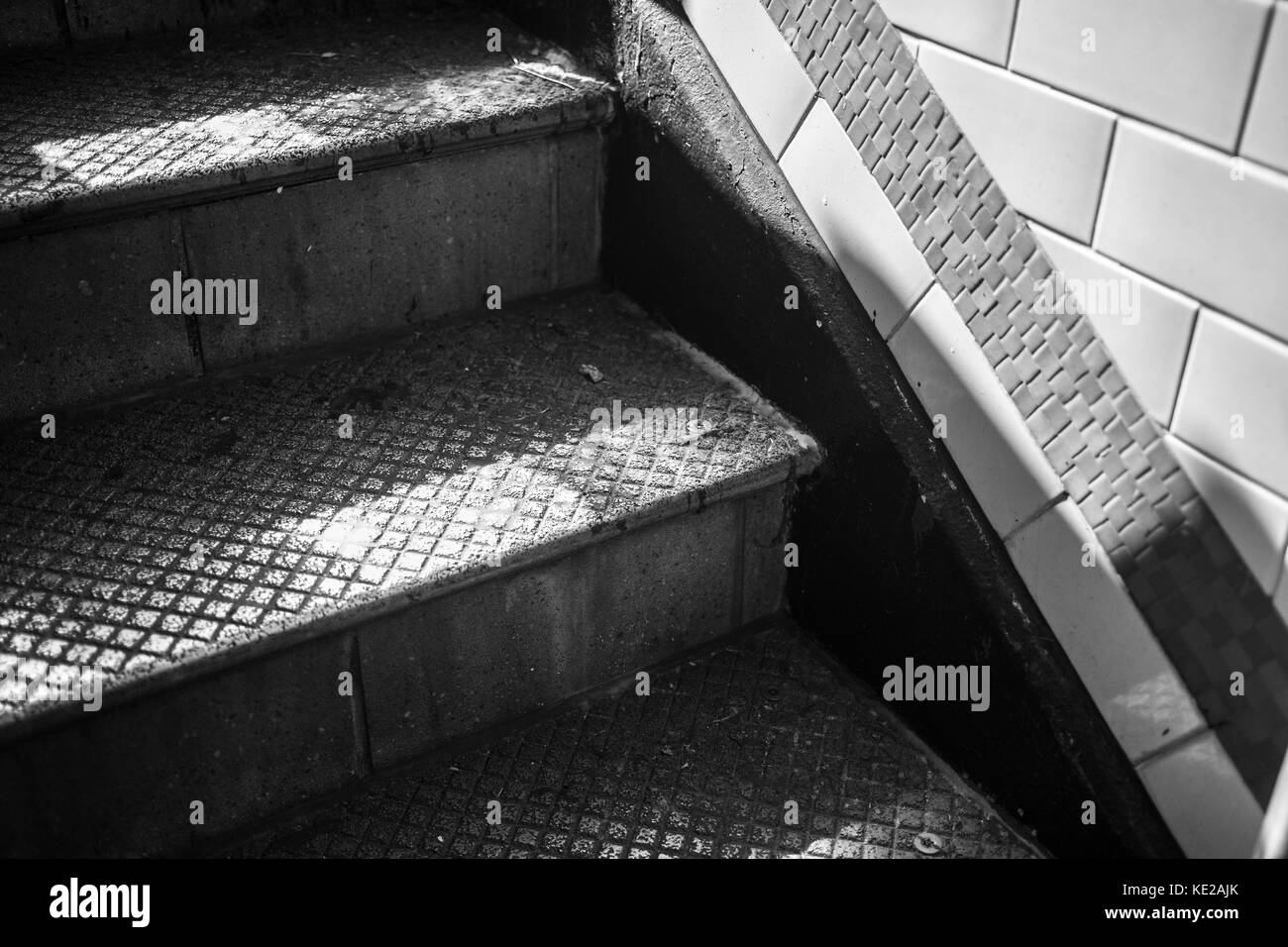 Detail of subway exit stairs with tiles Stock Photo - Alamy