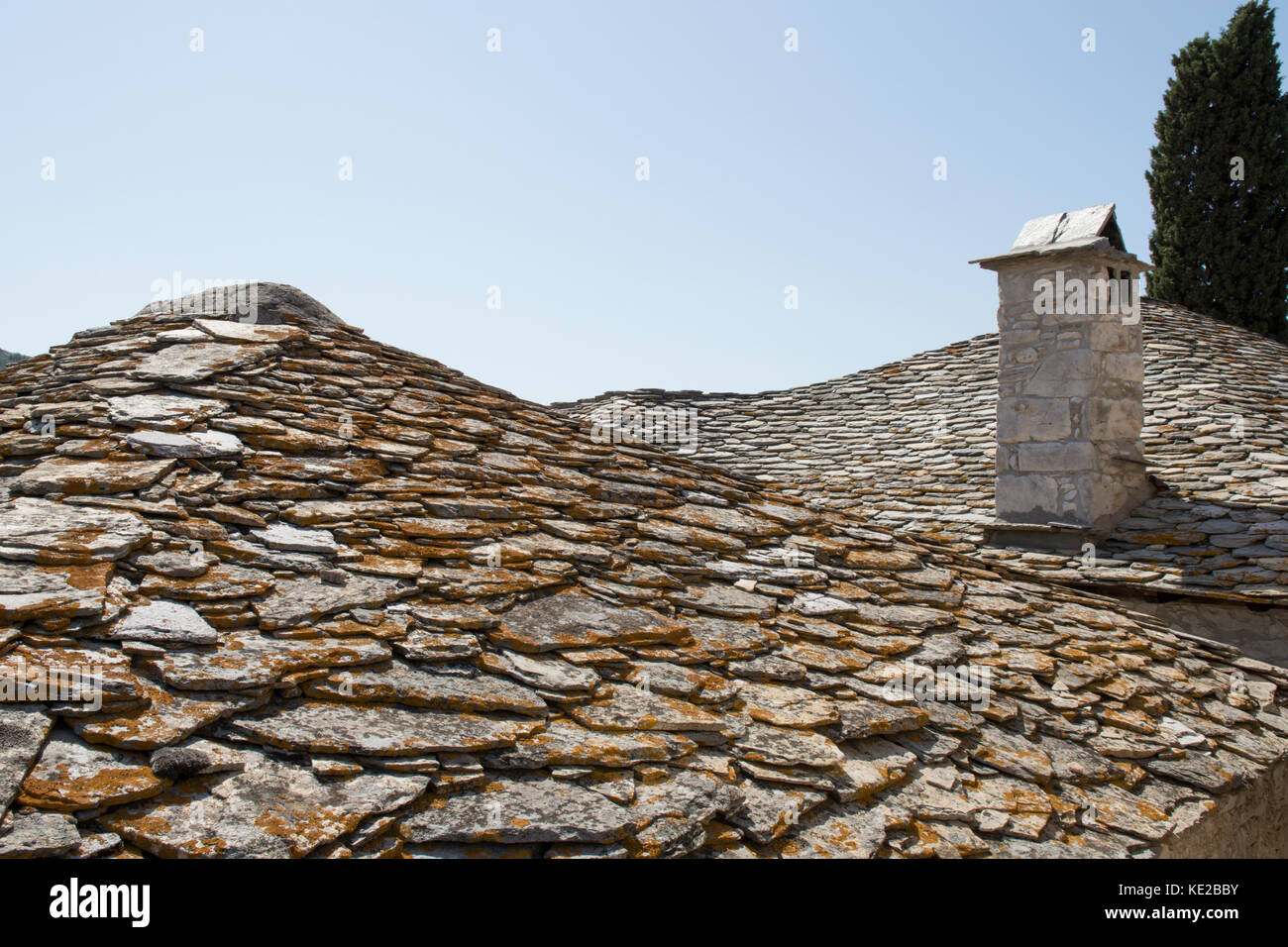 traditional schist roof in Theologos, Thassos, Greece, Greek island ...