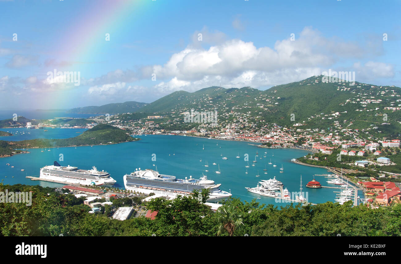 Aerial view and rainbow over St Thomas, US Virgin islands Stock Photo ...