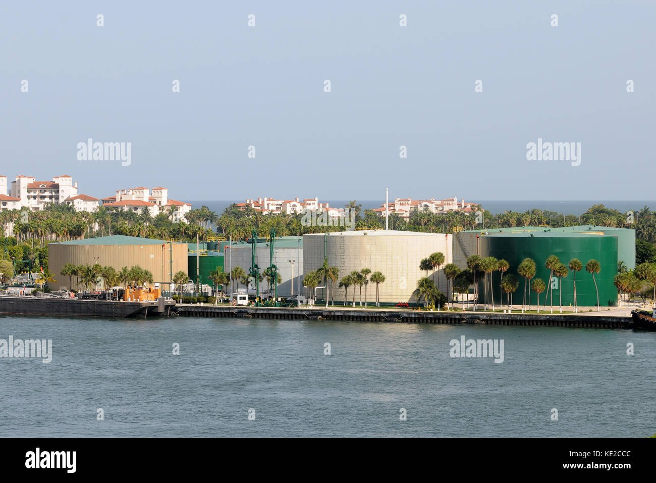 Storage tanks in port facility aerial view Stock Photo - Alamy