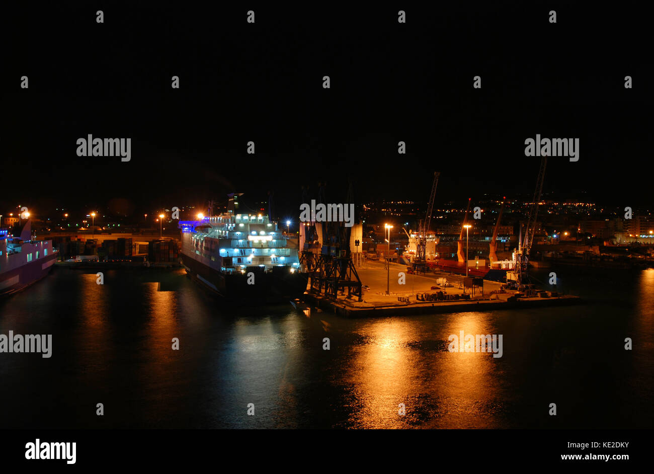 Nighttime over port Stock Photo - Alamy