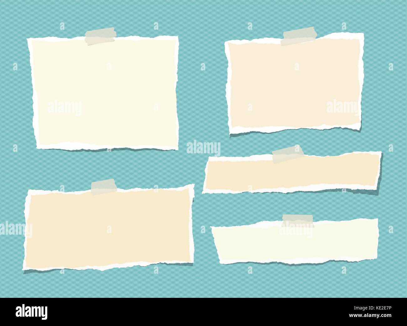 White and yellow ripped strips, notebook, note paper for text or ...