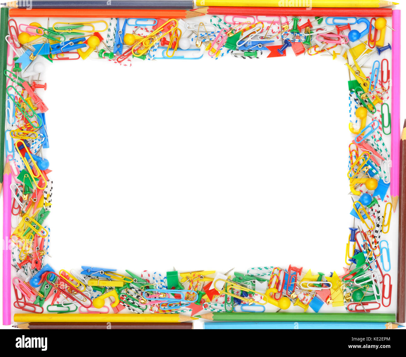 Frame of office supplies isolated on white Stock Photo - Alamy
