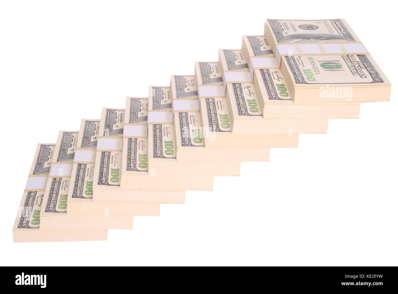 Stack of $100 bills arranged in stairs form. Isolated on white ...