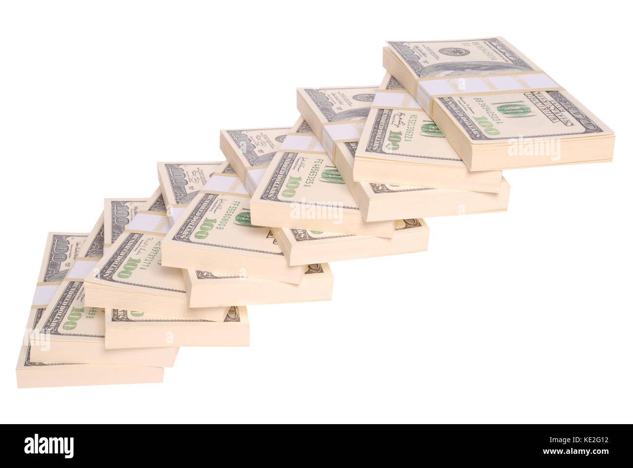 Stack of $100 bills arranged in stairs form. Isolated on white ...