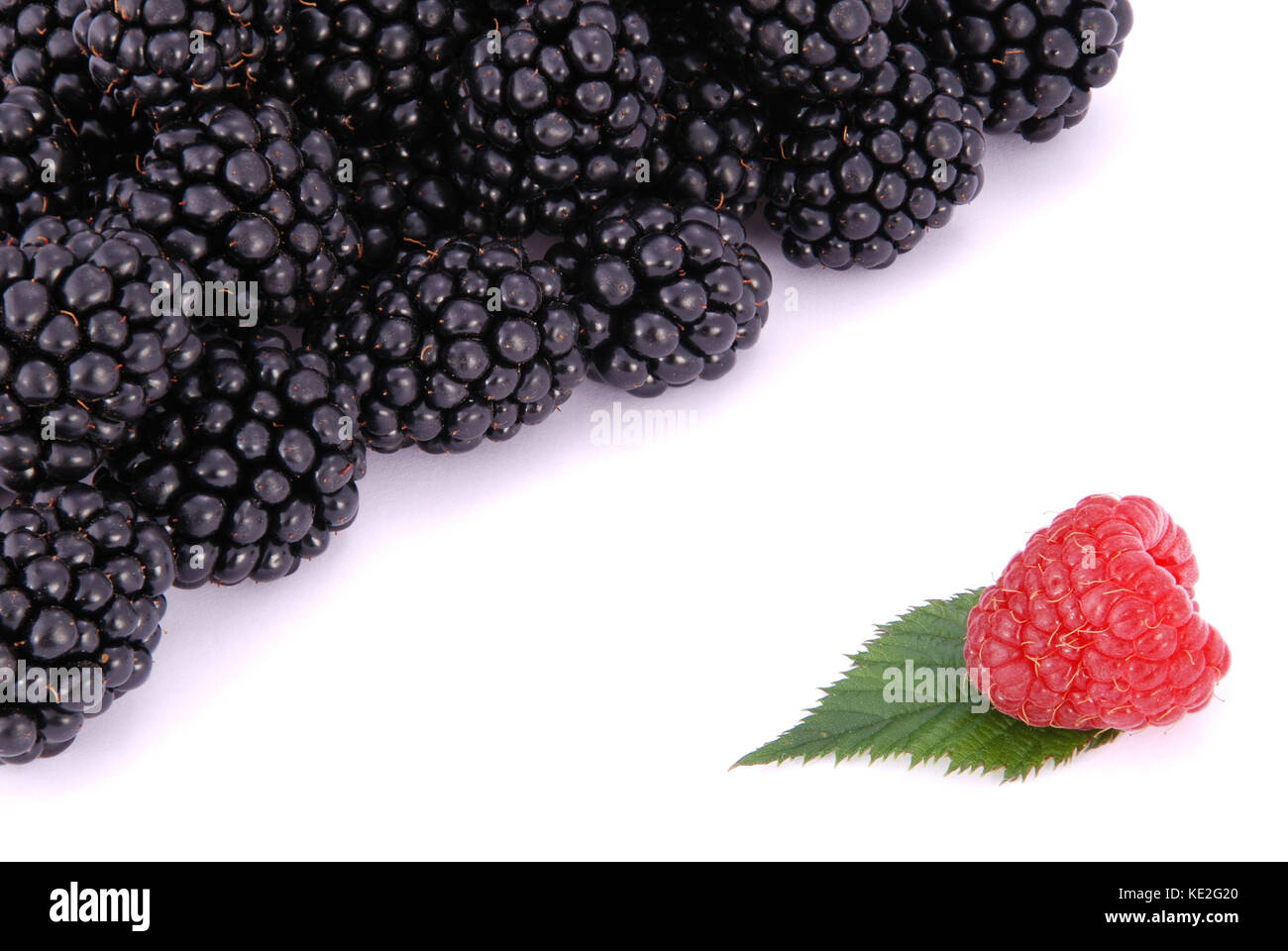 Raspberries and blackberries on white background Stock Photo - Alamy