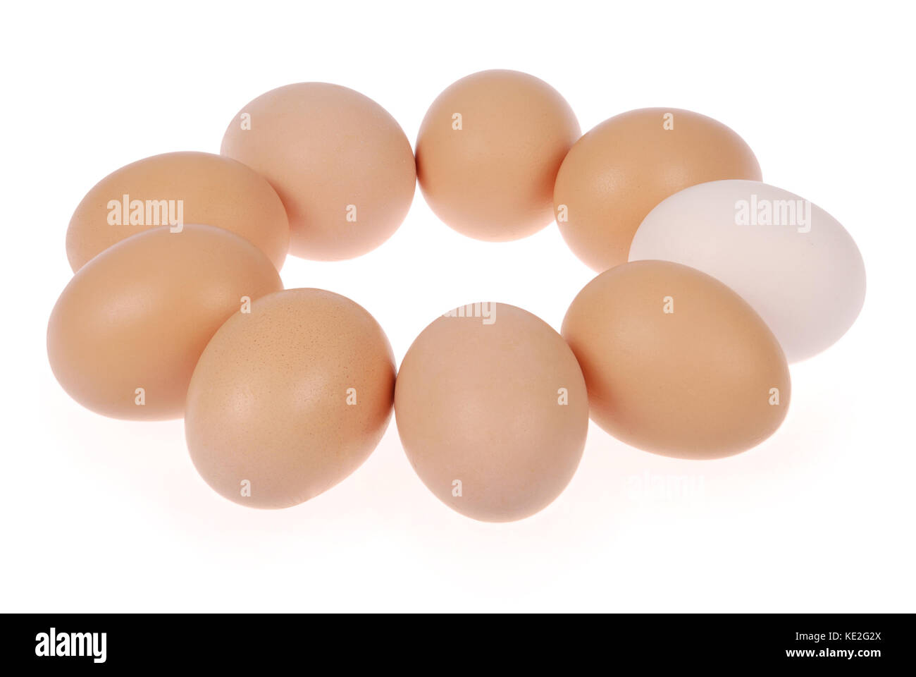 Nine eggs. One egg white. Isolated on a white background. Clipping path ...
