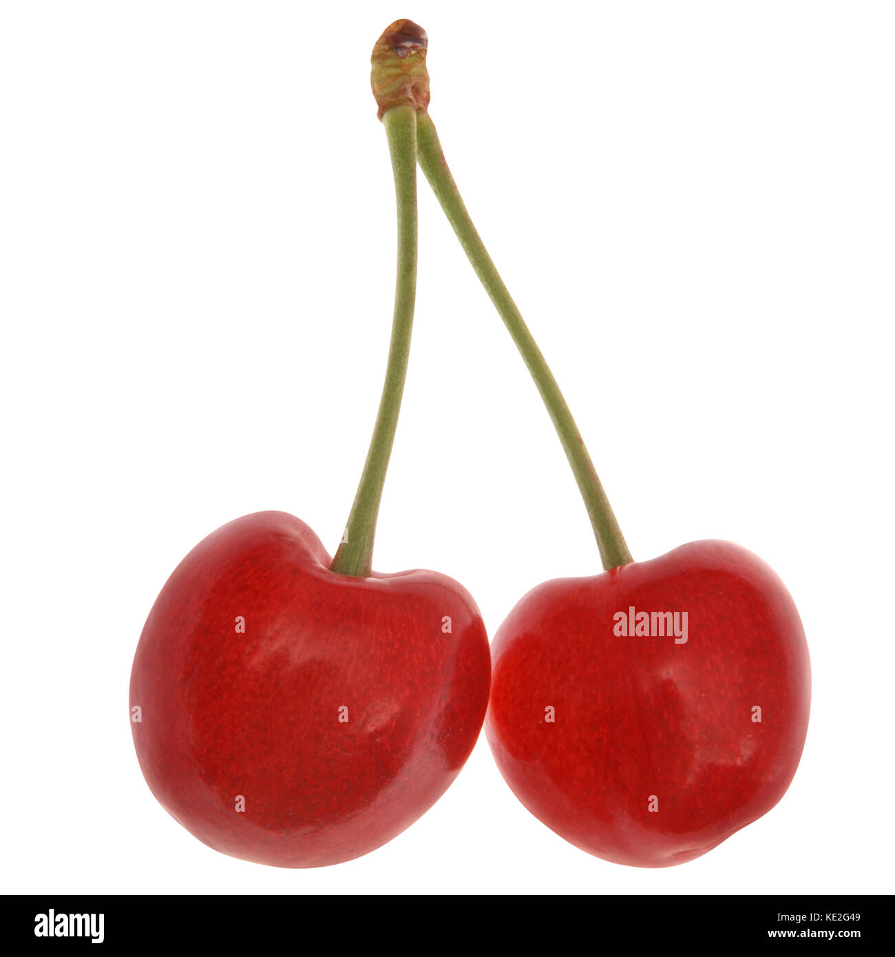 Two red cherries on white background. Clipping path inside Stock Photo ...