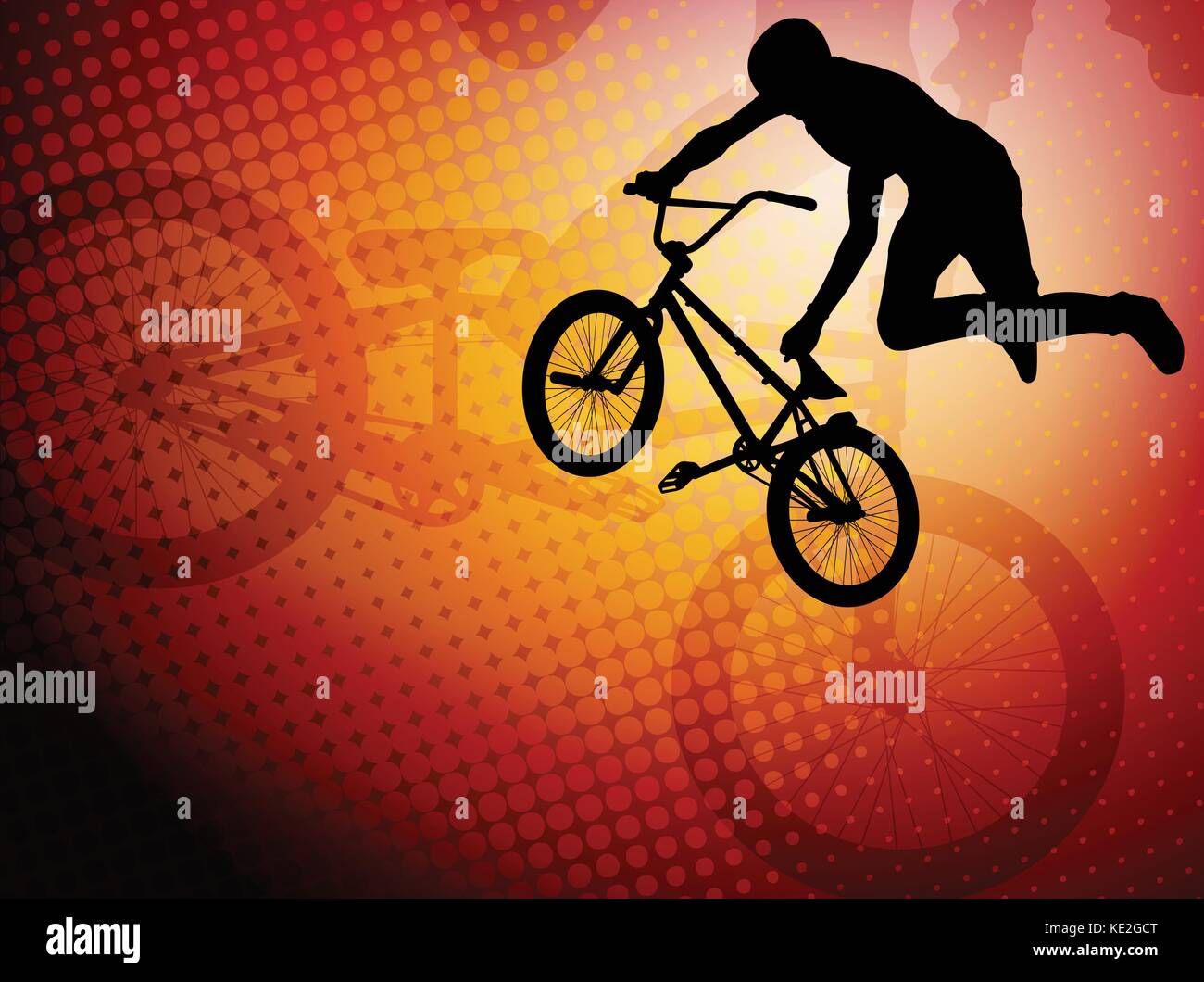 bmx stunt cyclist silhouette on the abstract background - vector Stock ...