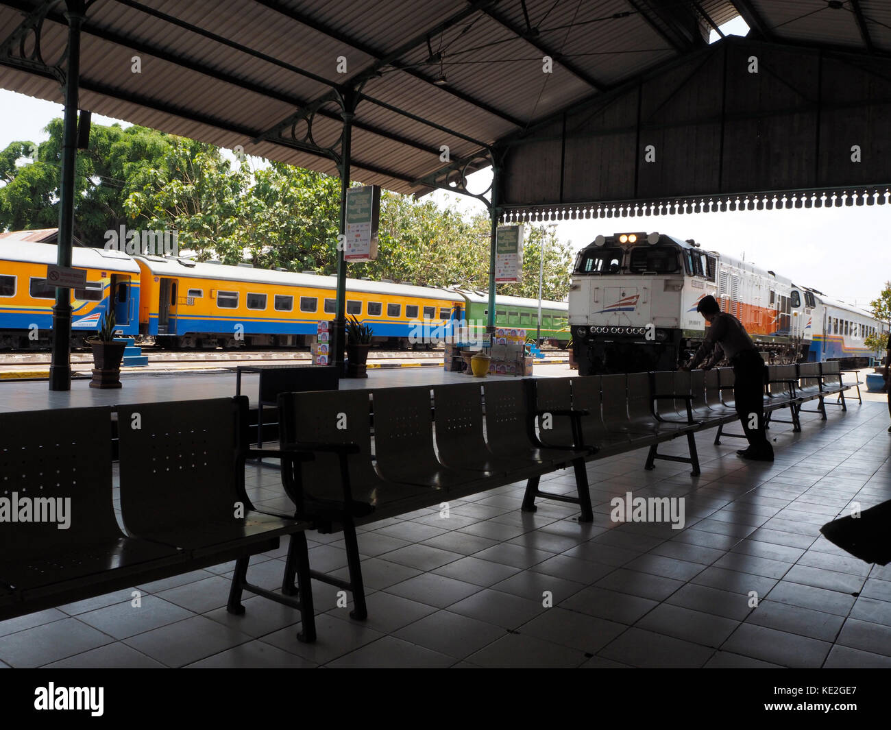 A train arriving at Kediri Train Station in East Java, Indonesia Stock ...