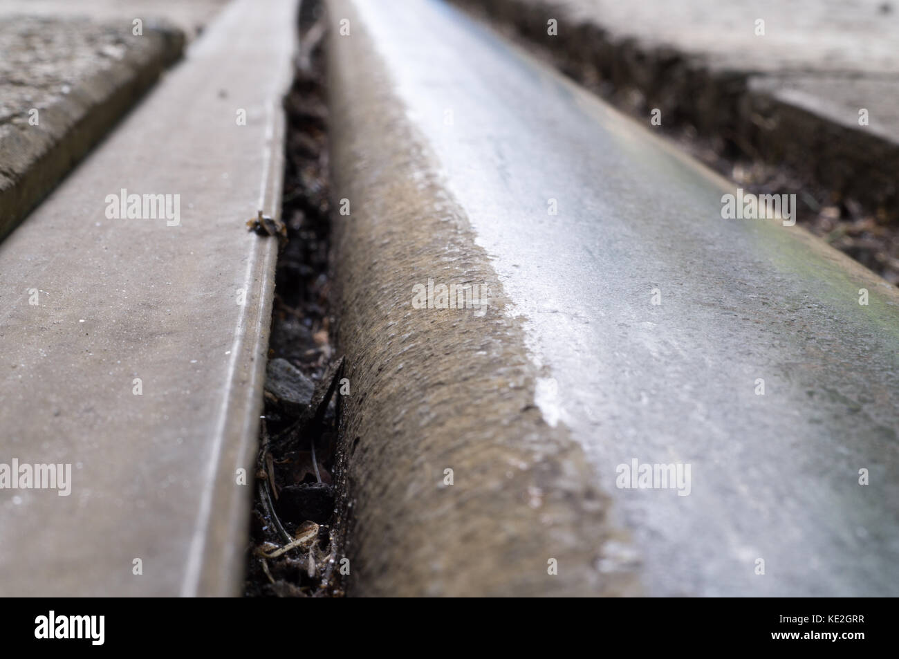train or tram rail close up with perspective. metal, background Stock ...