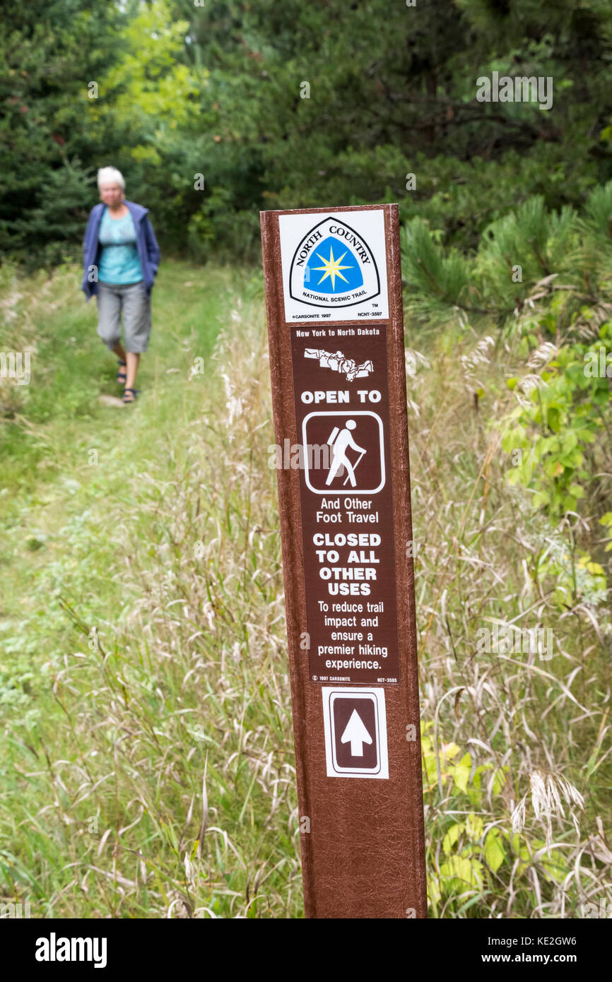 Osage, Minnesota - A hiker on the North Country Trail. The NCT is a ...