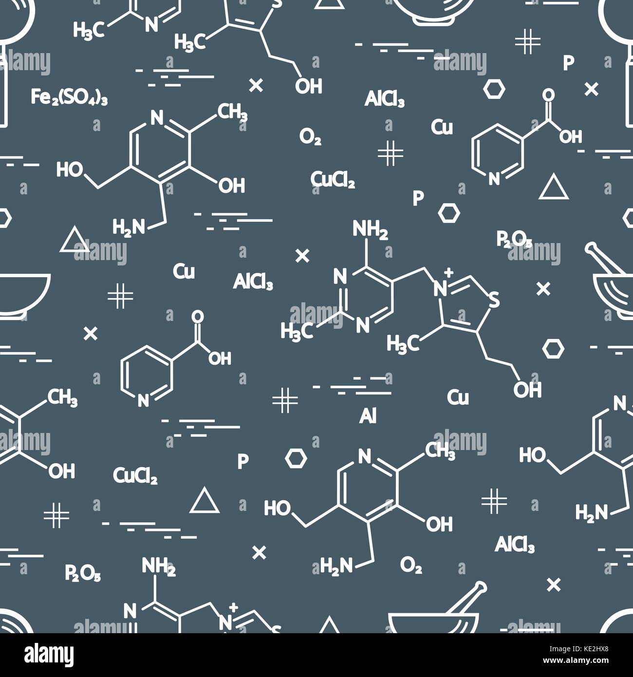 Seamless pattern with scientific, education elements: molecular ...