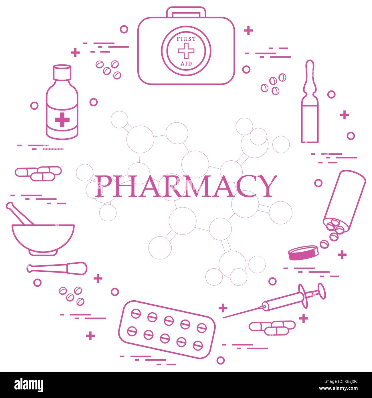 Set of various medical devices and drugs first aid kit arranged in a ...