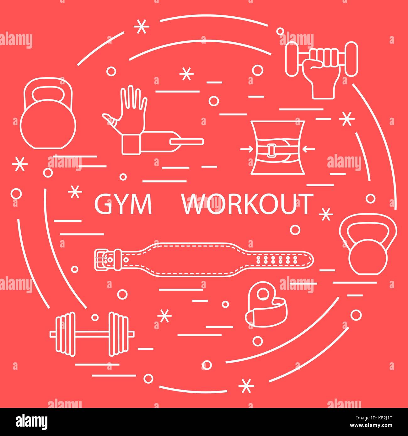 Powerlifting gym workout elements arranged in a circle. Template for ...