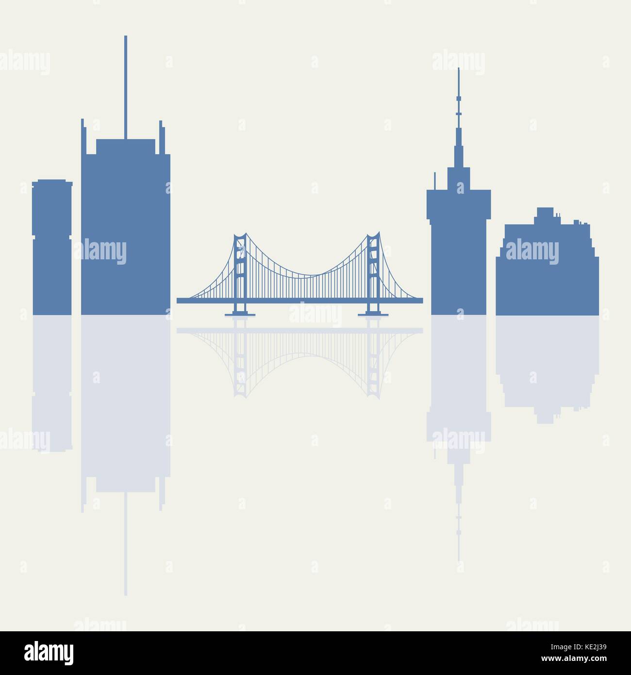Silhouettes of Golden Gate, suspension bridge and modern buildings in ...