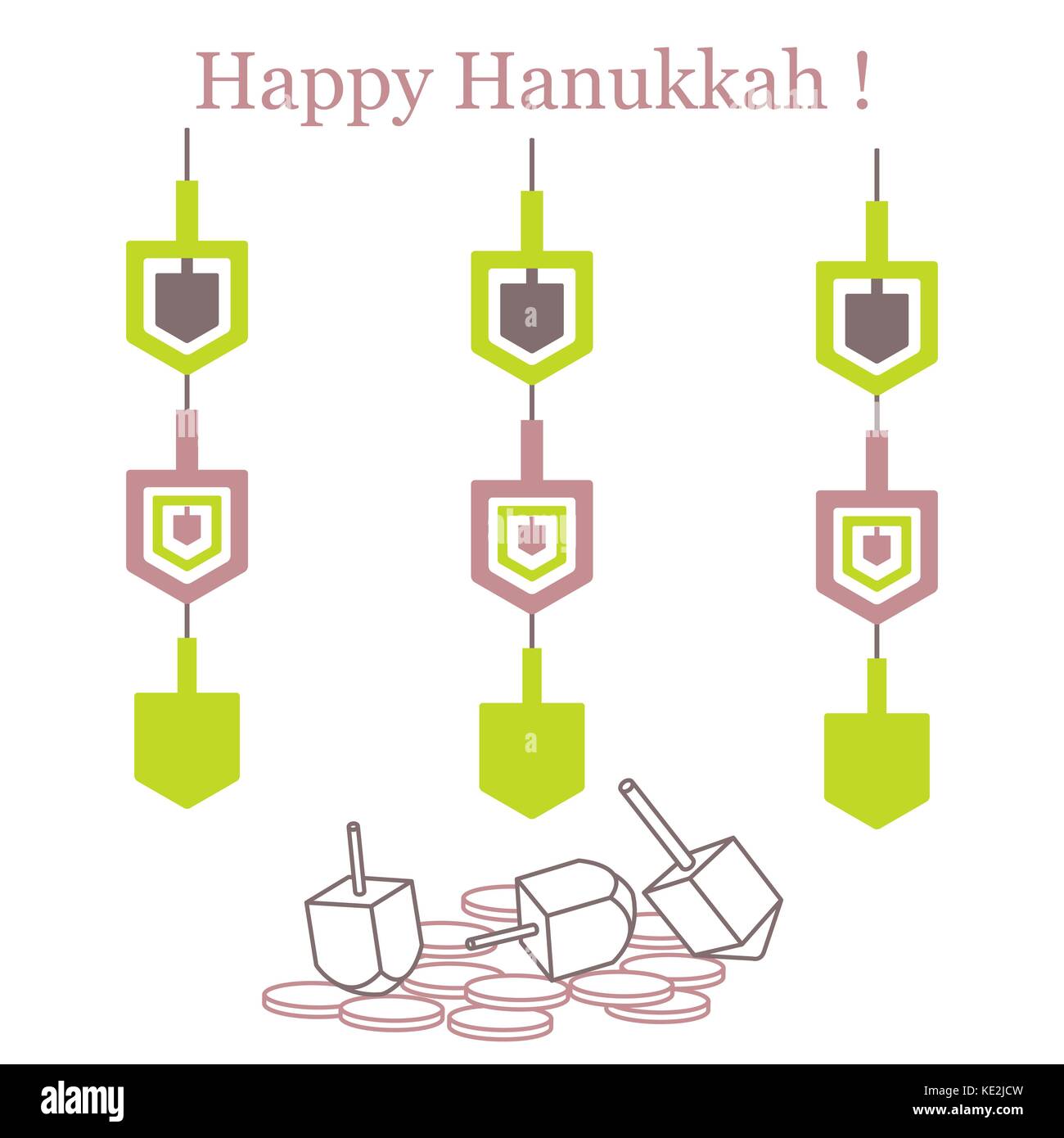 Jewish holiday Hanukkah: dreidel, sivivon, coins and paper garland ...