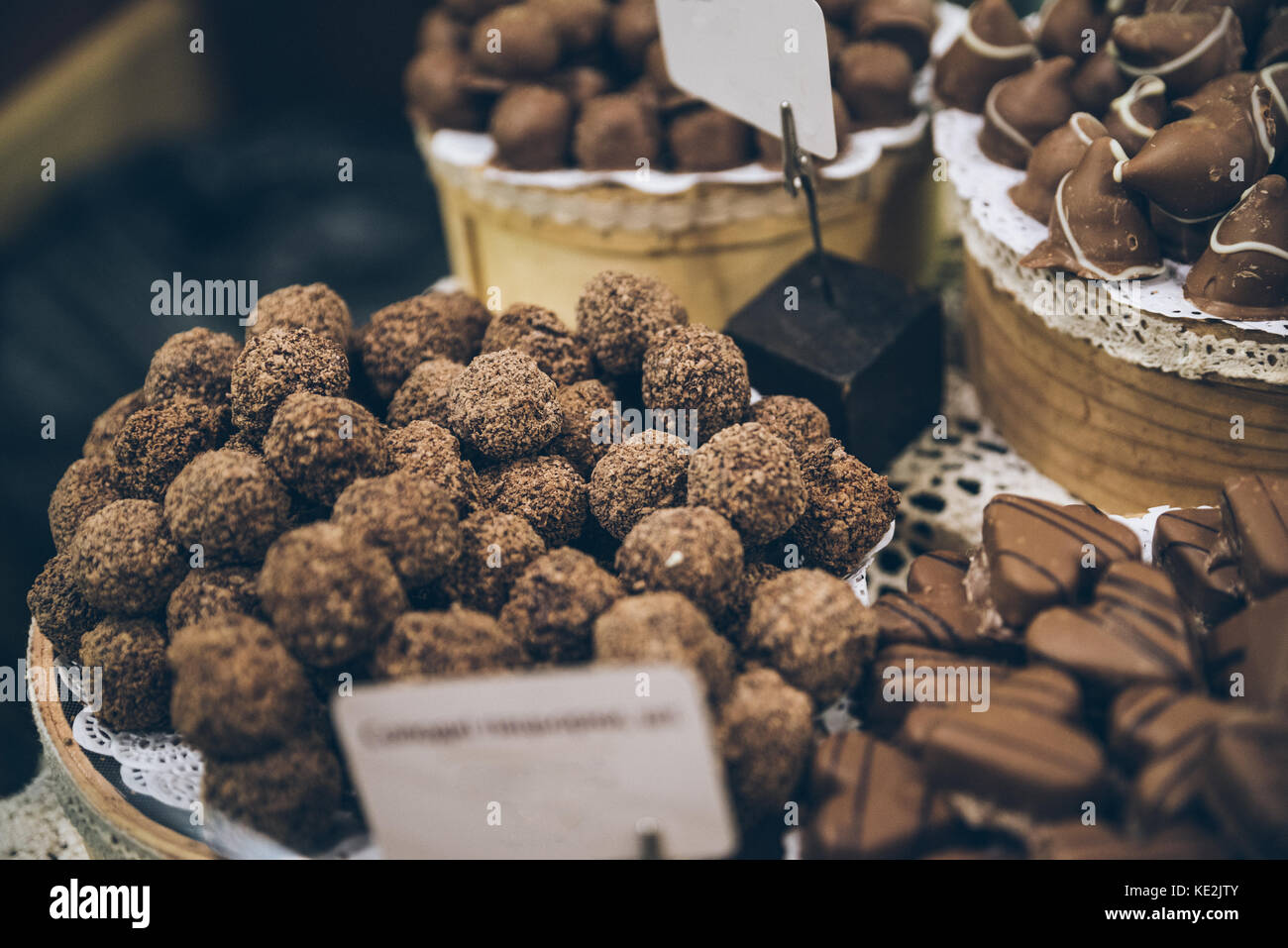 store counter with chocolate candies close up Stock Photo - Alamy