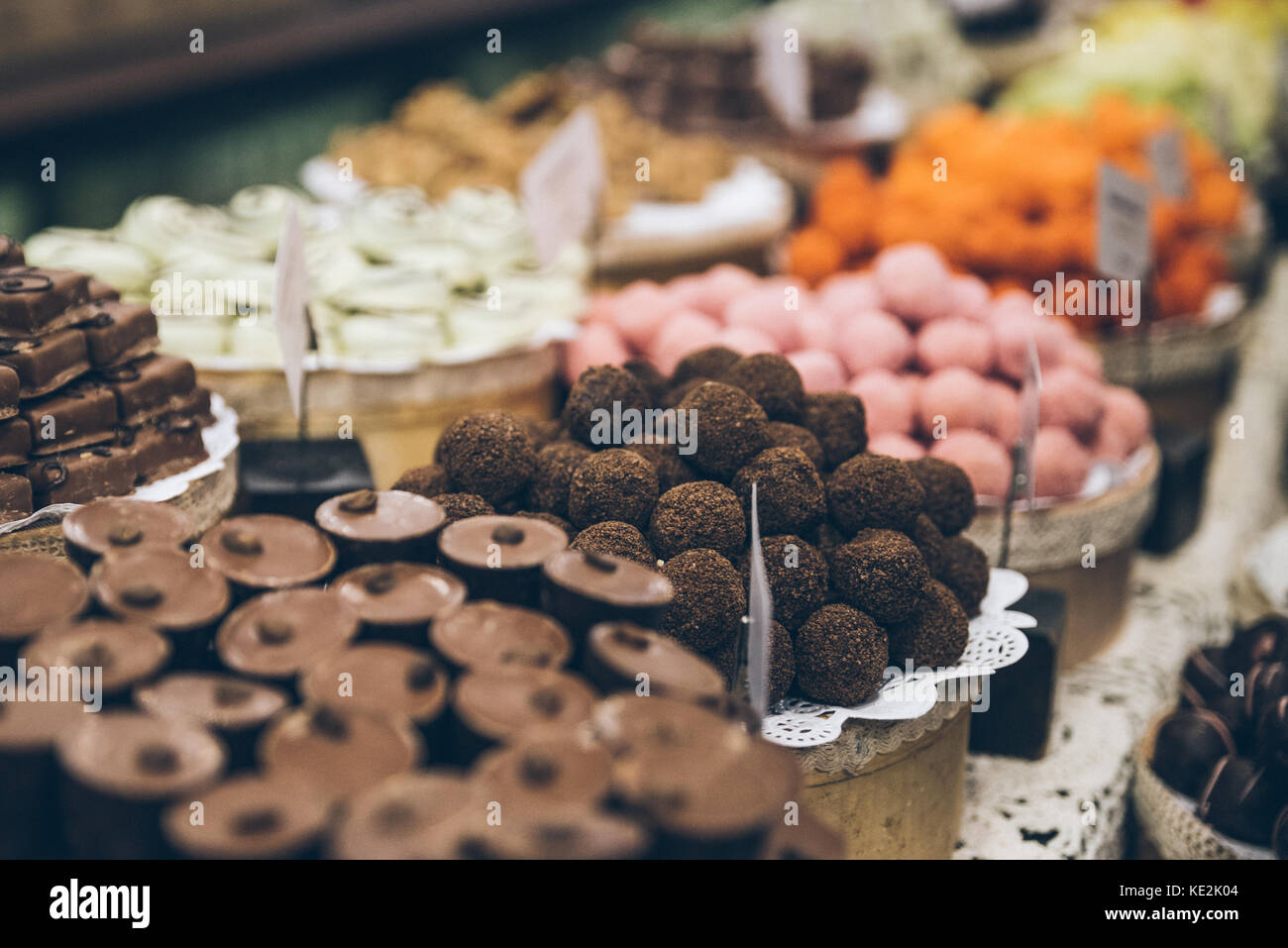 store counter with chocolate candies close up Stock Photo - Alamy