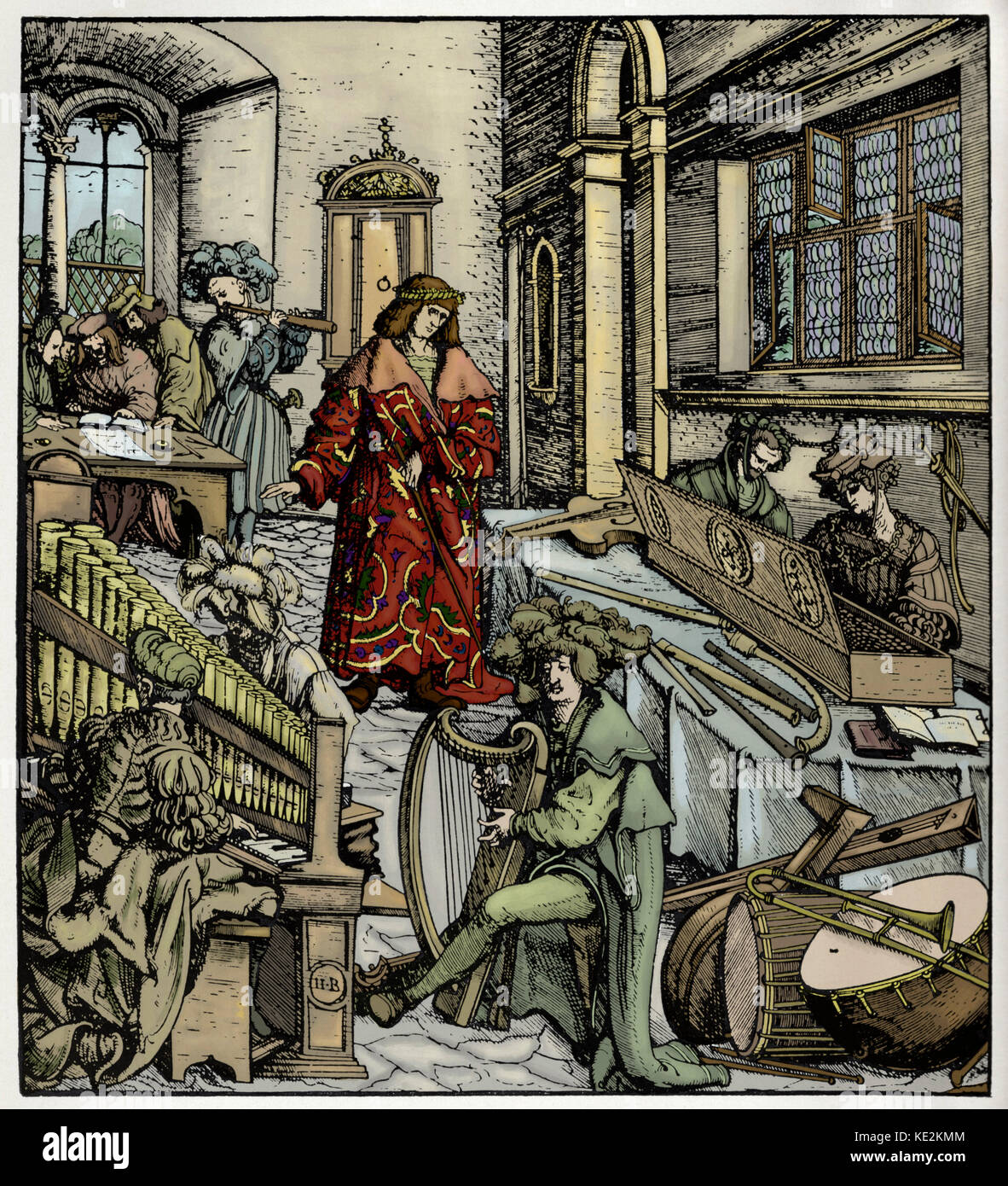 The Skills of the Musical Trade: woodcut showing musical instruments ...