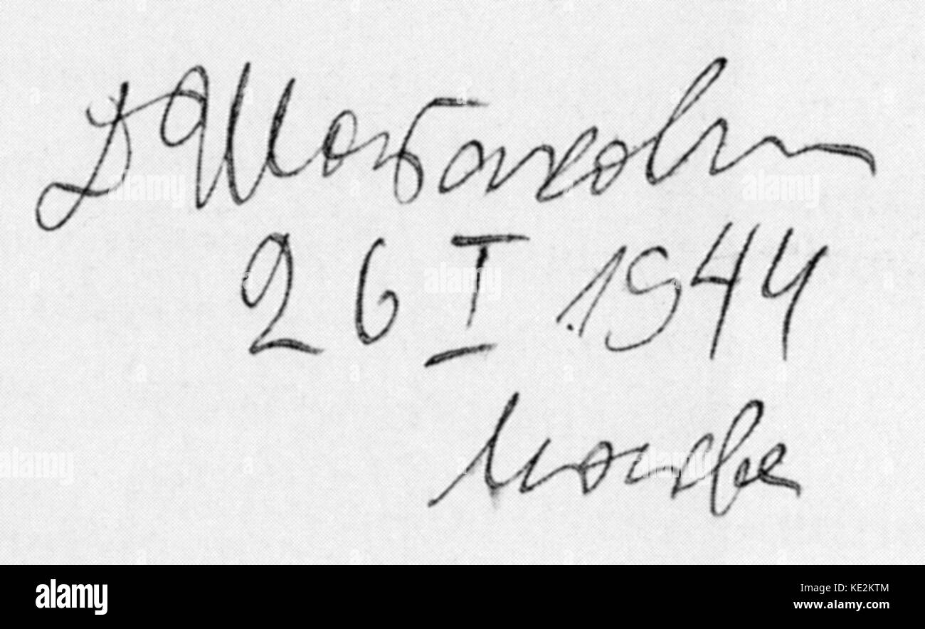 Dmitri Shostakovich 's signature 26 January 1944, Moscow. Russian ...