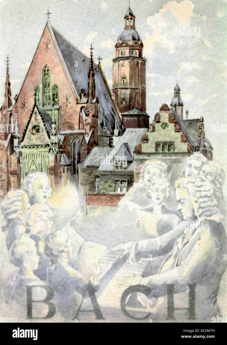 Johann Sebastian Bach - postcard with Bach conducting a choir in ...