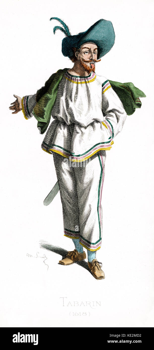Tabarino / Tabarin costume dated 1618 drawn by Maurice Sand, published ...