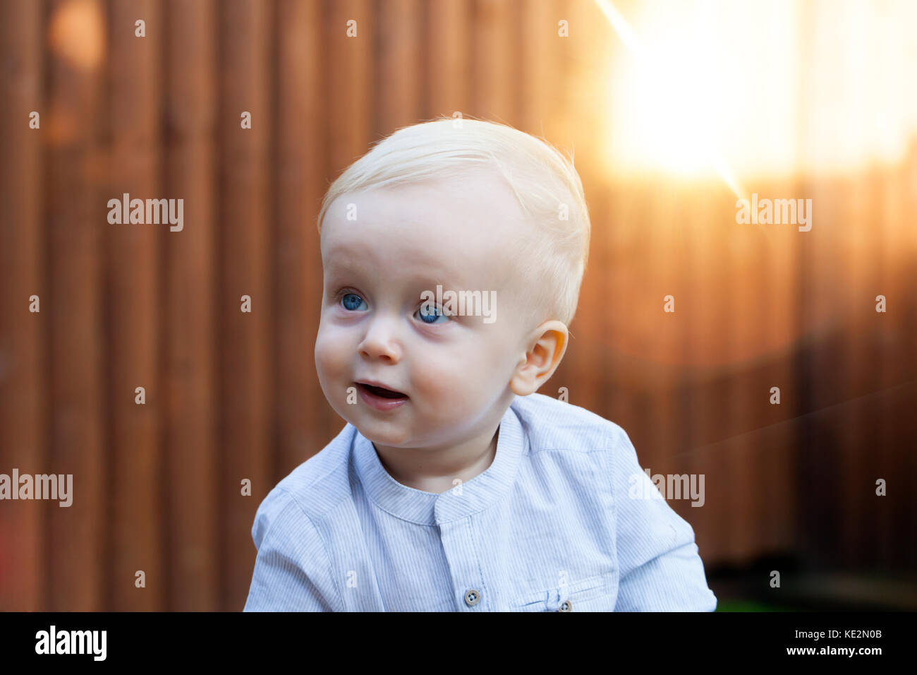 One year old baby boy in the garden Stock Photo - Alamy