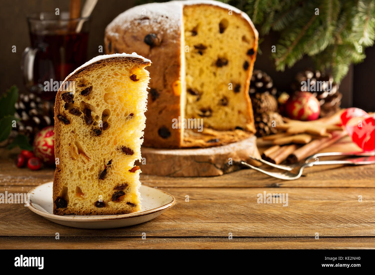 Traditional Christmas panettone with raisins and dried fruits Stock ...