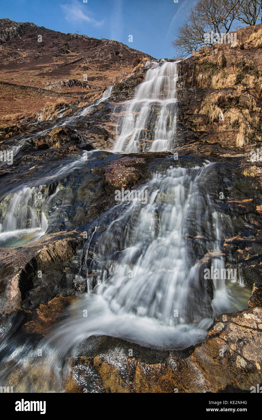 Waterfalls on the Watkins Path up to Snowdon, Snowdonia, Wales,UK Stock ...