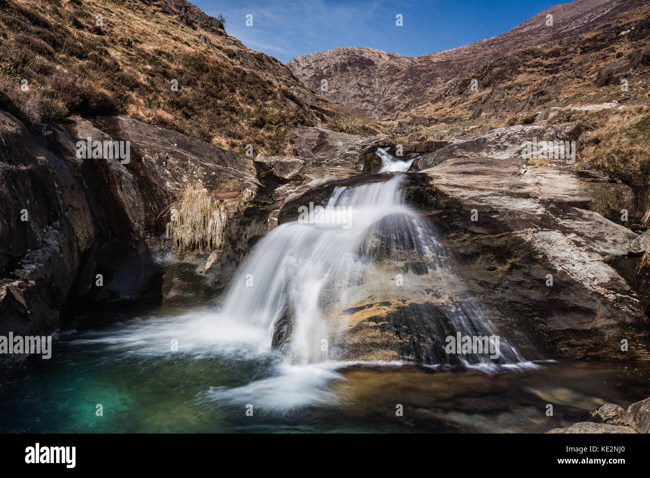 Waterfalls on the Watkins Path up to Snowdon, Snowdonia, Wales,UK Stock ...