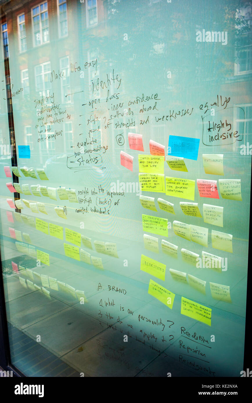 'post it 'notes and jottings on a white board .Strategy note board ...