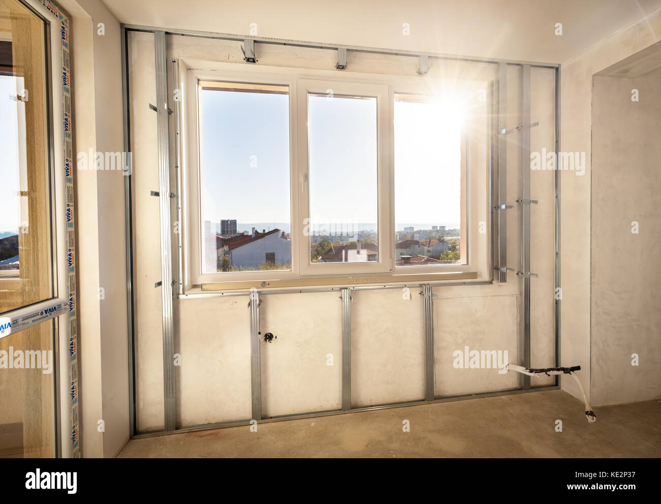 Gypsum wall is under construction. Frame for plasterboard Stock Photo ...