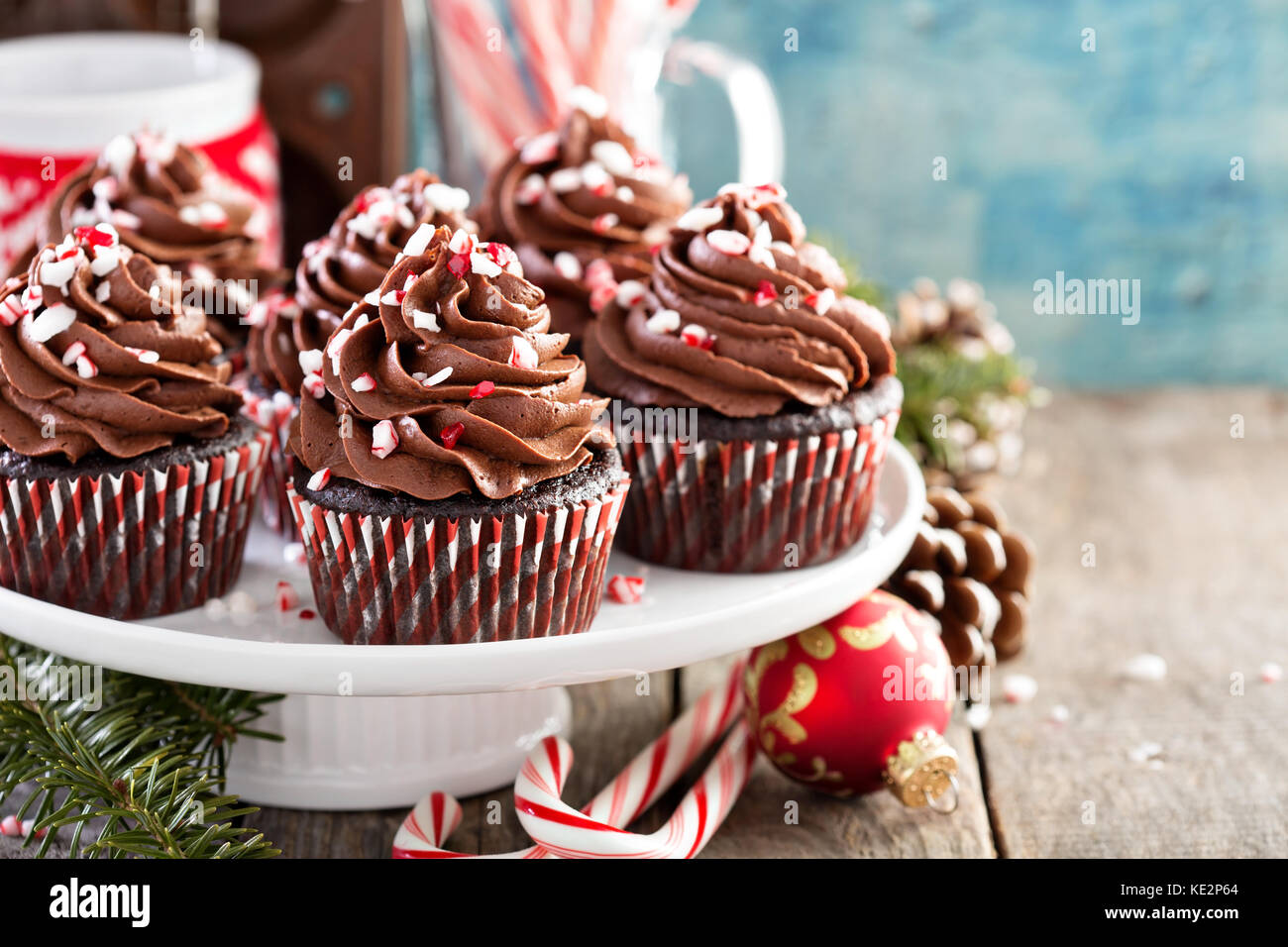 Chocolate peppermint cupcakes with candy cane crumbs Stock Photo - Alamy