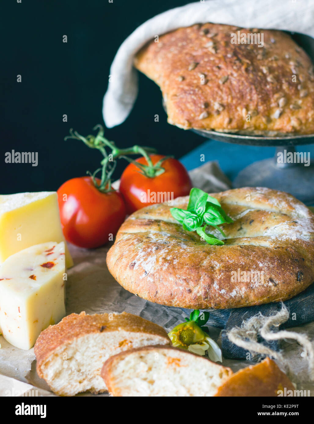 Italian bread, cheese and tomatoes Stock Photo - Alamy