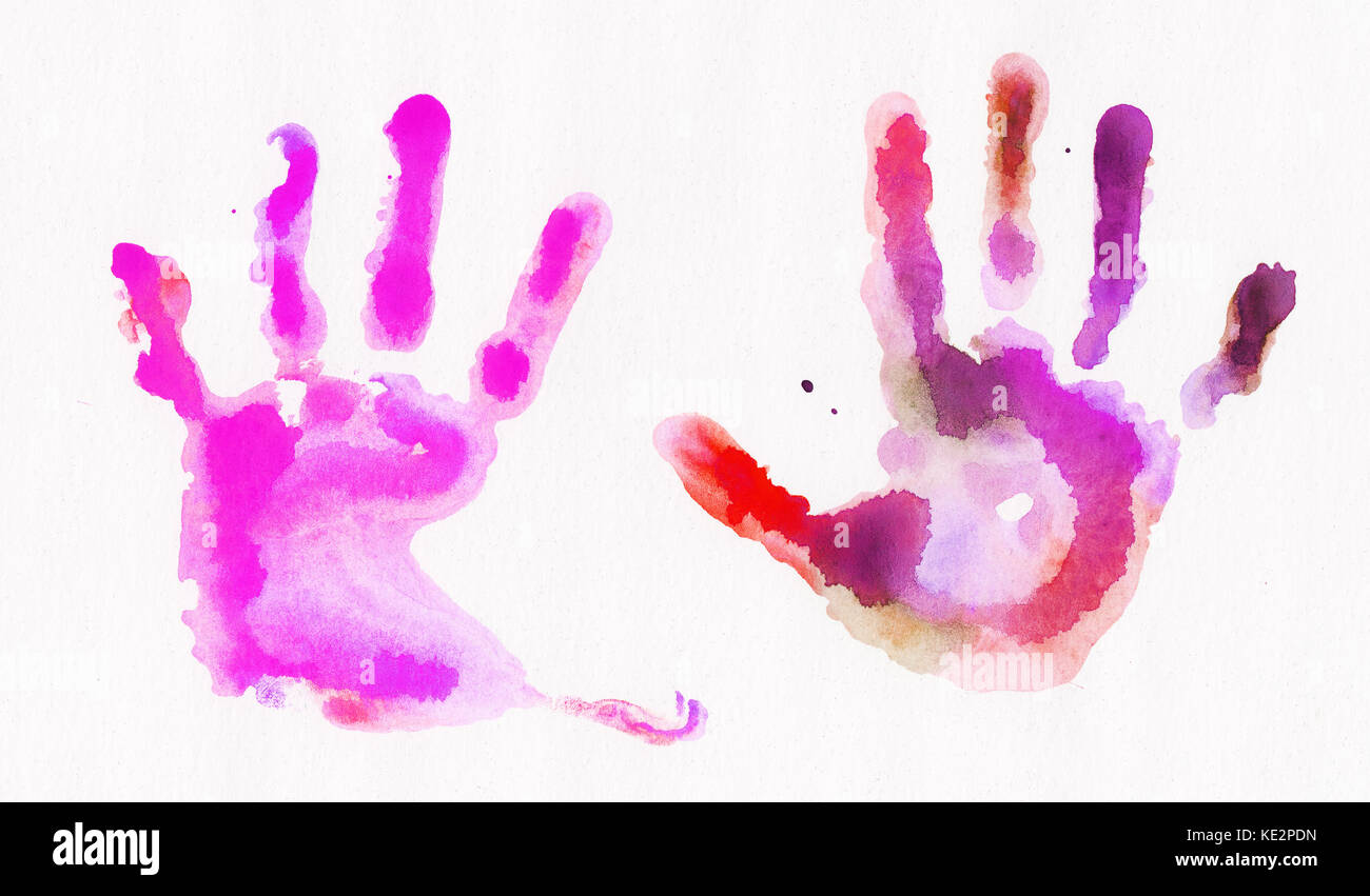 Watercolour handprints over white background Stock Photo - Alamy