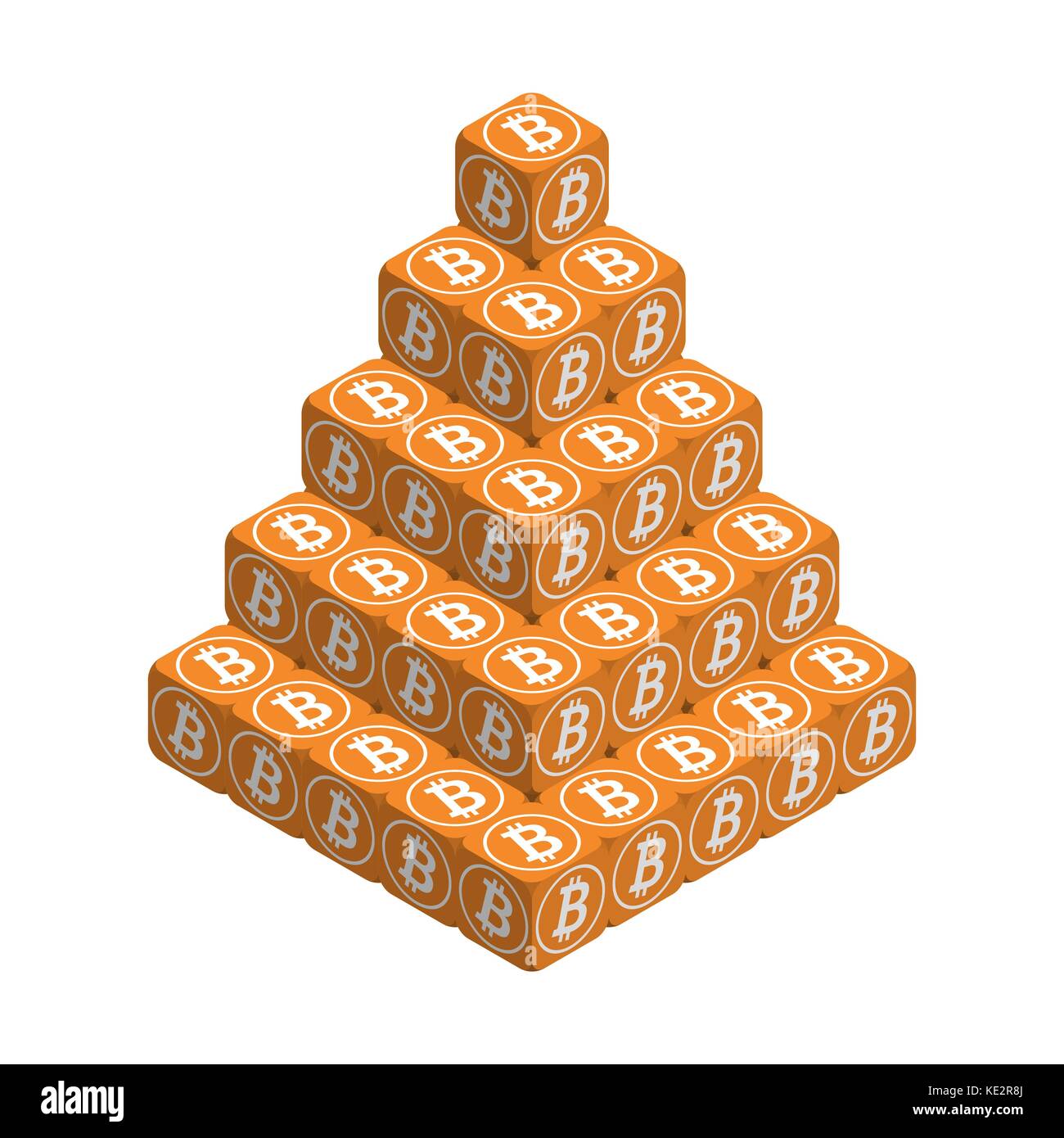 Bitcoin. Orange Large Bitcoin Pyramid. Isometric Pyramid consisting of ...