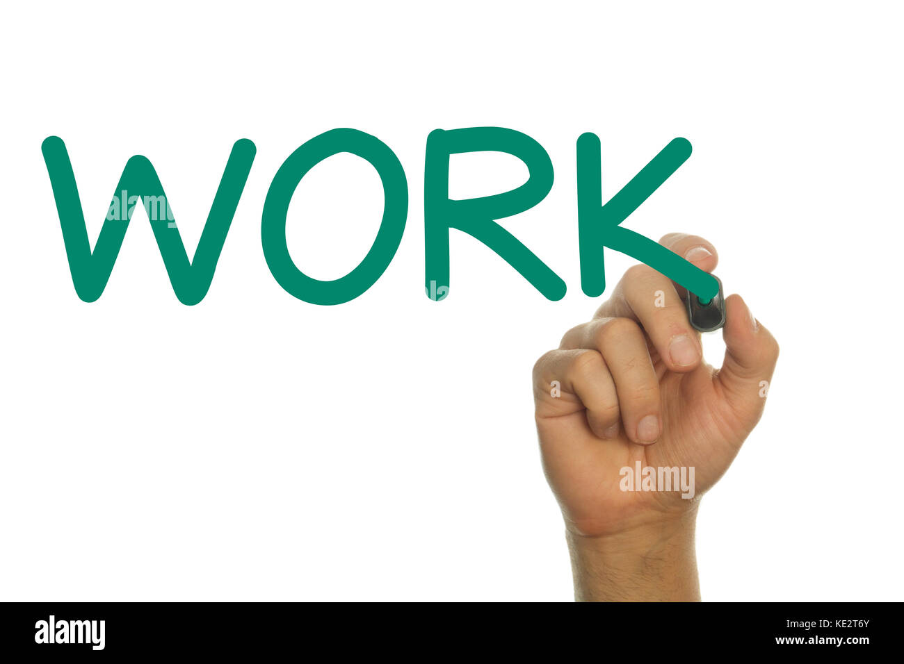 Hand writing the word WORK in Green on Screen Stock Photo - Alamy