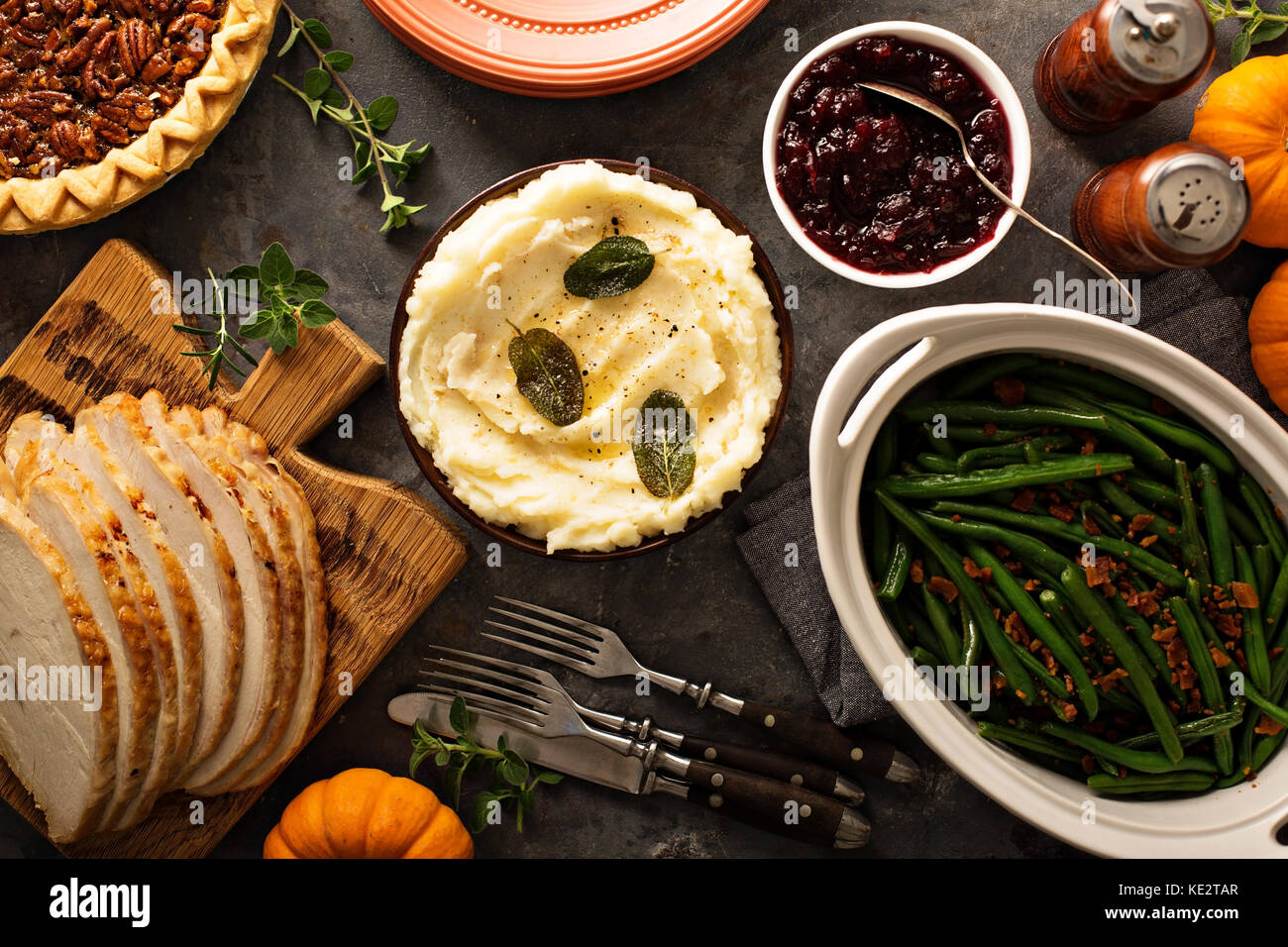 Mashed potatoes with butter and sage, side dish for Thanksgiving or ...