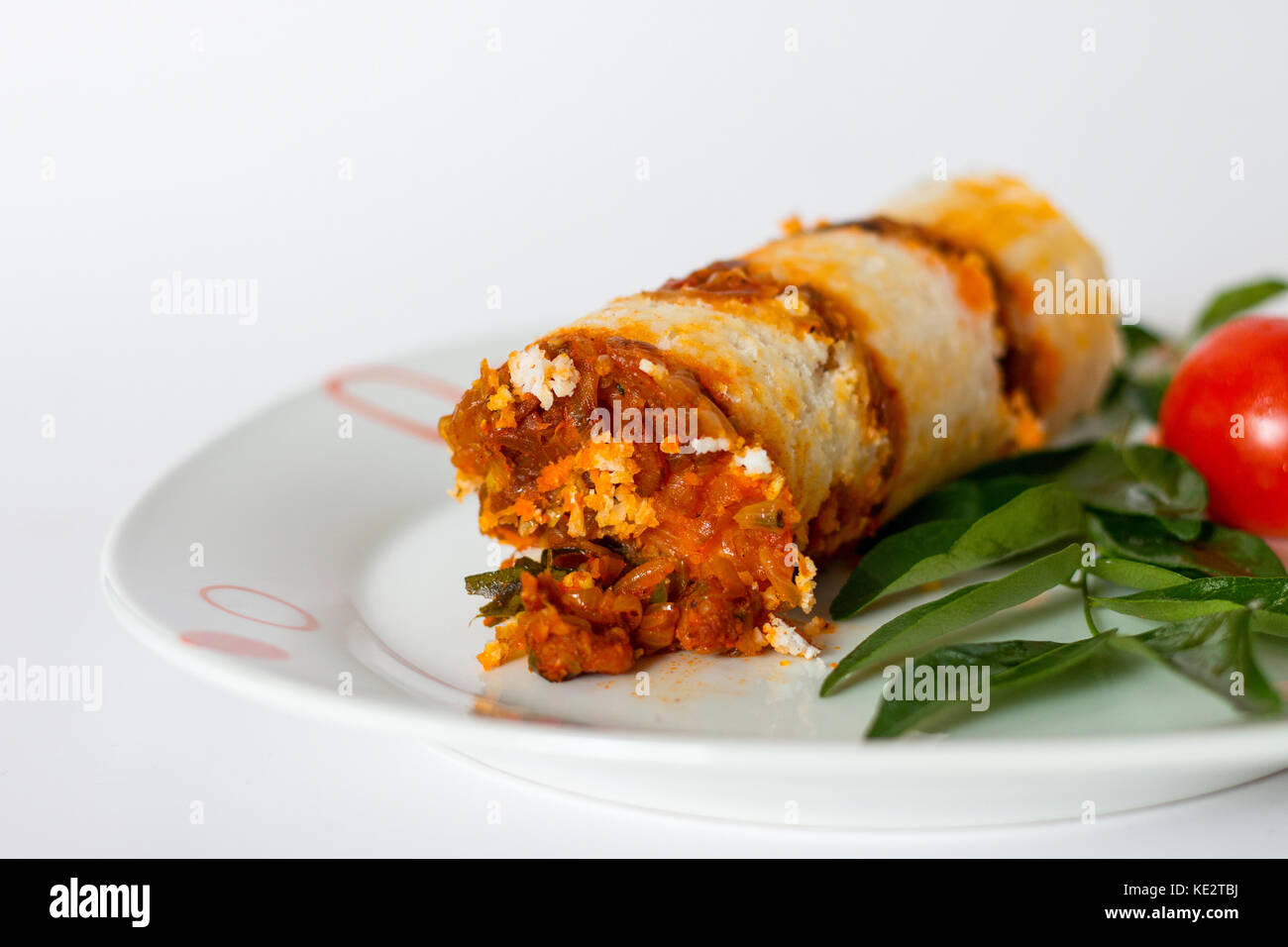 White rice prawns/chicken/mutton stuffed puttu(steam cake) with green ...