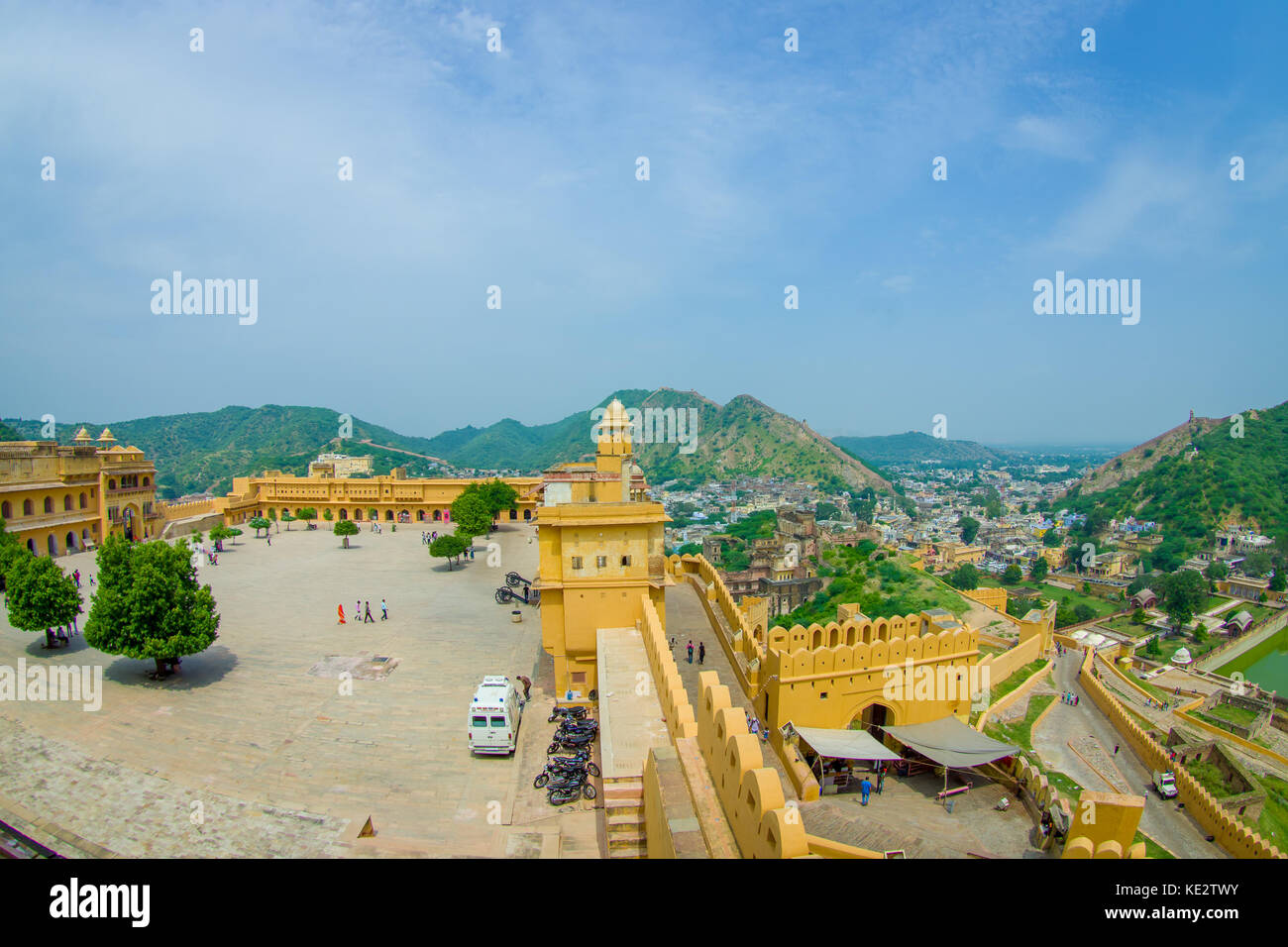 Aerial view of Amber Fort landscape and some rooftops of the buildings ...