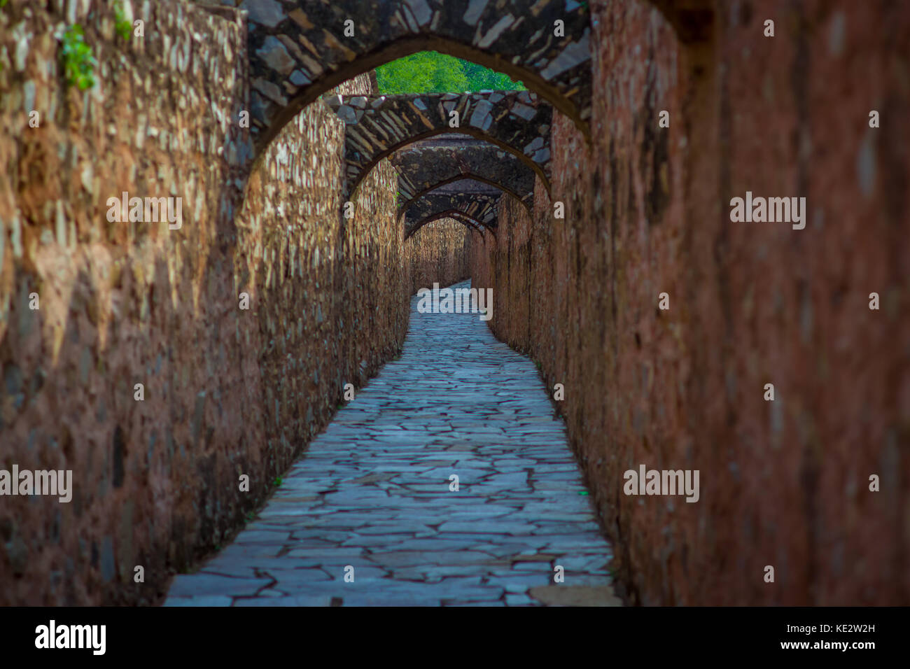 Outdoor view of stoned path of Amber fort. Jaipur, Rajasthan, India ...