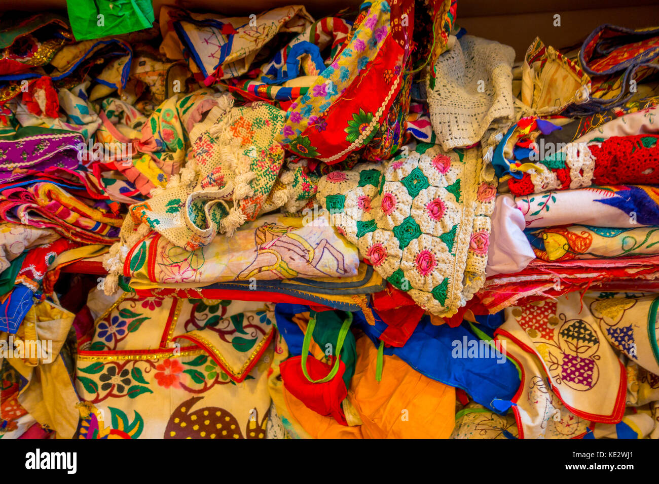Close up of Indian Traditional Women Sari clothing on Market. Buying ...