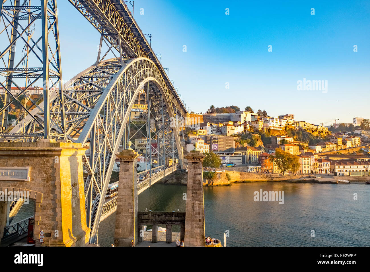 View of the historic city of Porto, Portugal with the Dom Luiz bridge ...