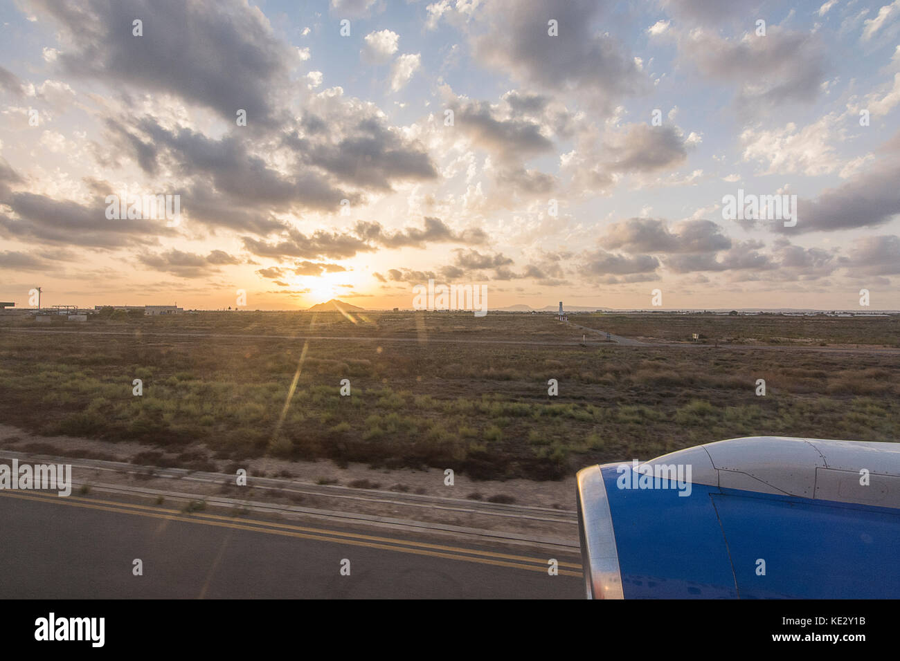 From the window - Sunset over Spain as seen from airplane flight Stock ...