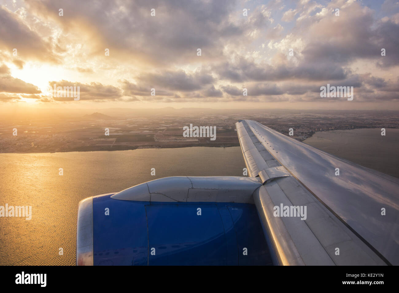 From the window - Sunset over Spain as seen from airplane flight Stock ...
