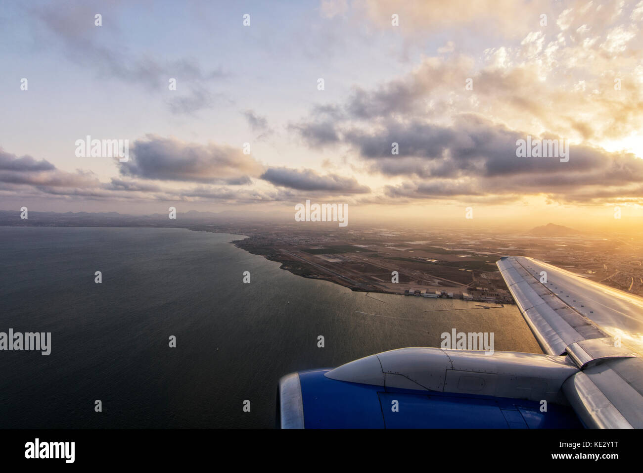 From the window - Sunset over Spain as seen from airplane flight Stock ...