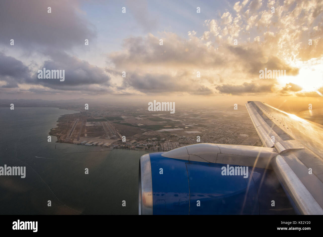 From the window - Sunset over Spain as seen from airplane flight Stock ...