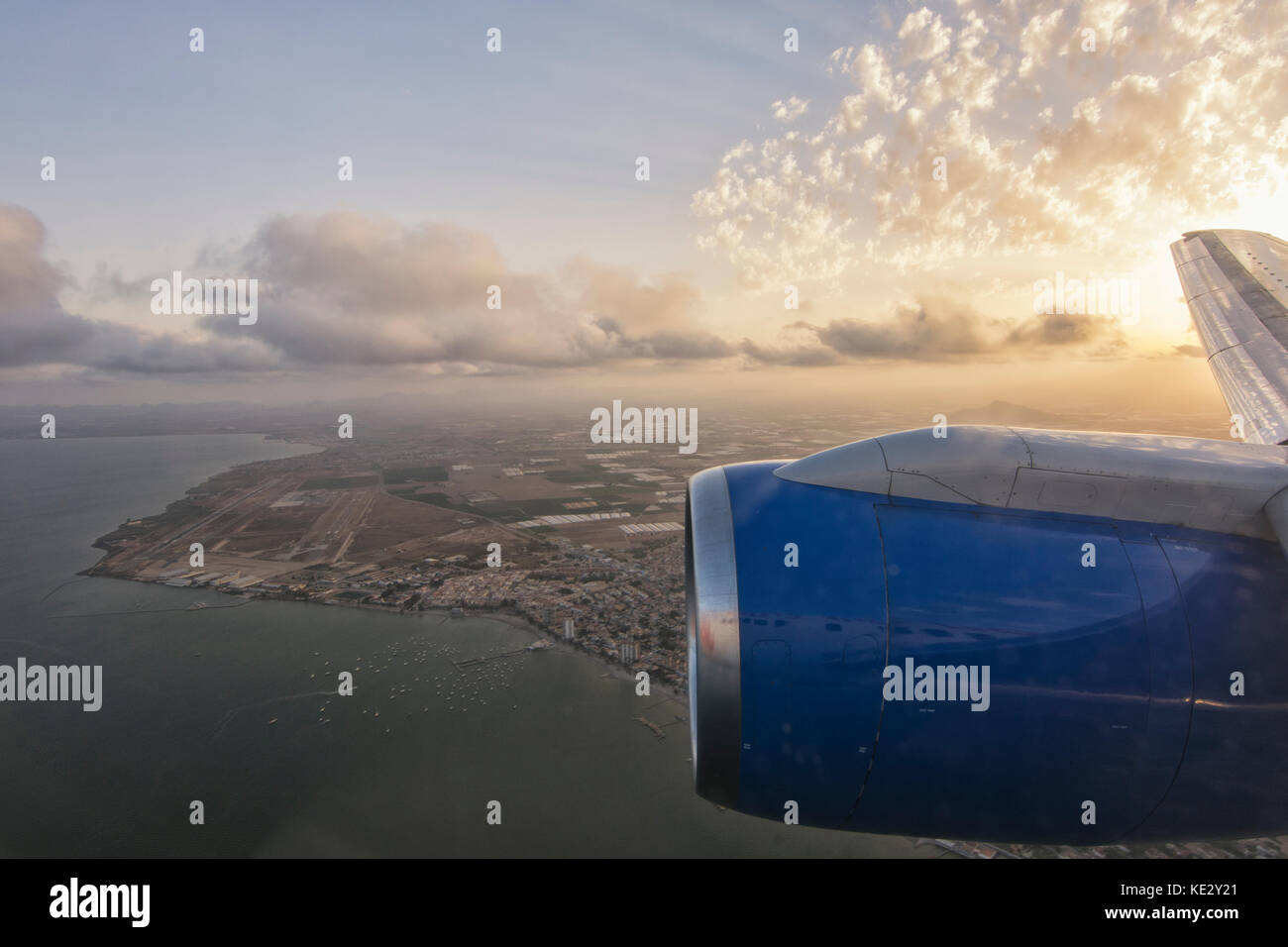 From the window - Sunset over Spain as seen from airplane flight Stock ...