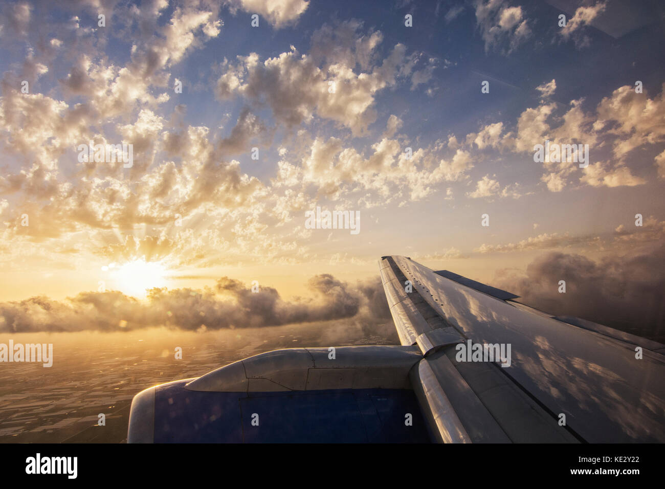 From the window - Sunset over Spain as seen from airplane flight Stock ...